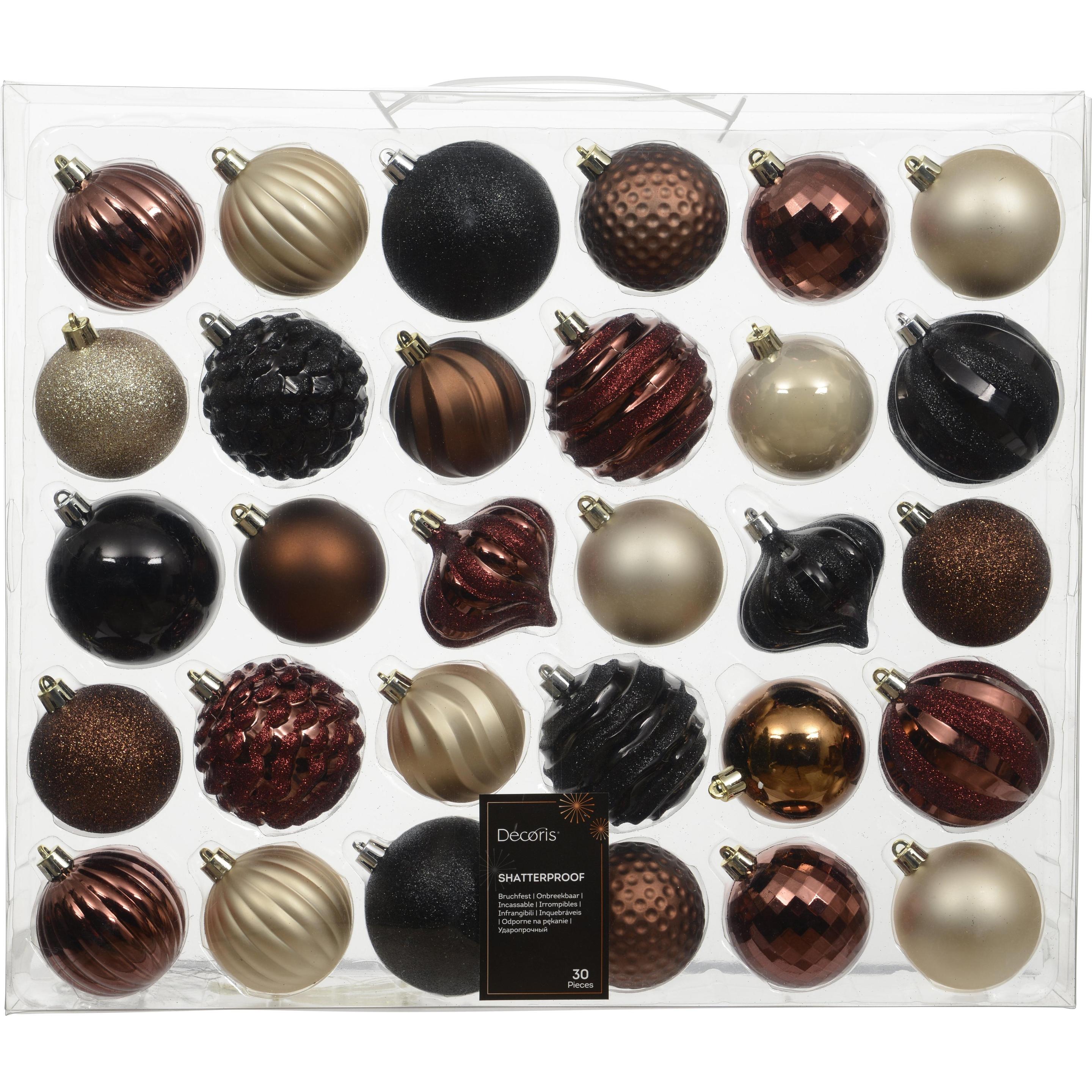 Kaemingk Christbaumkugeln - 30 Stück - Kunststoff - ø ca. 7 cm - schwarz/braun/creme (30 x ...