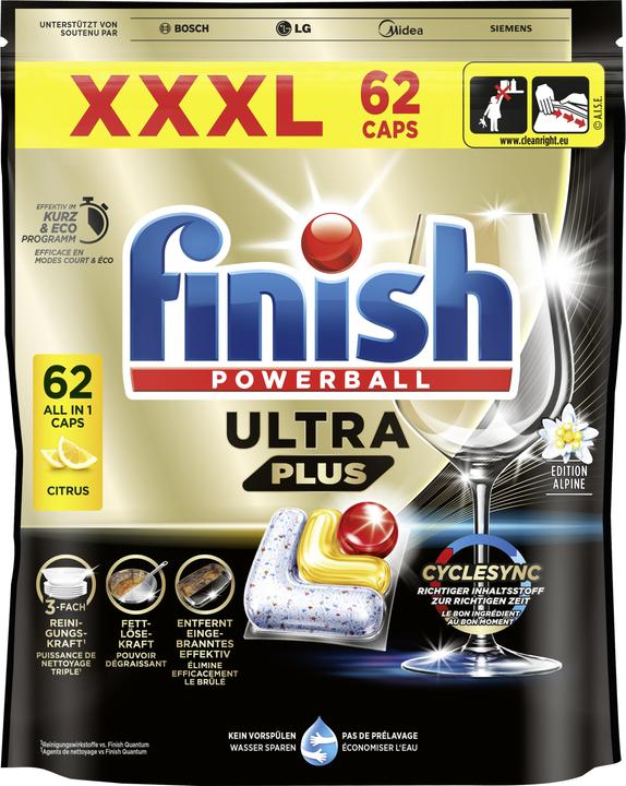 Finish Ultra Plus Citrus Spülmaschinen Caps, XXXL Pack, 62 Caps (Tabs ...