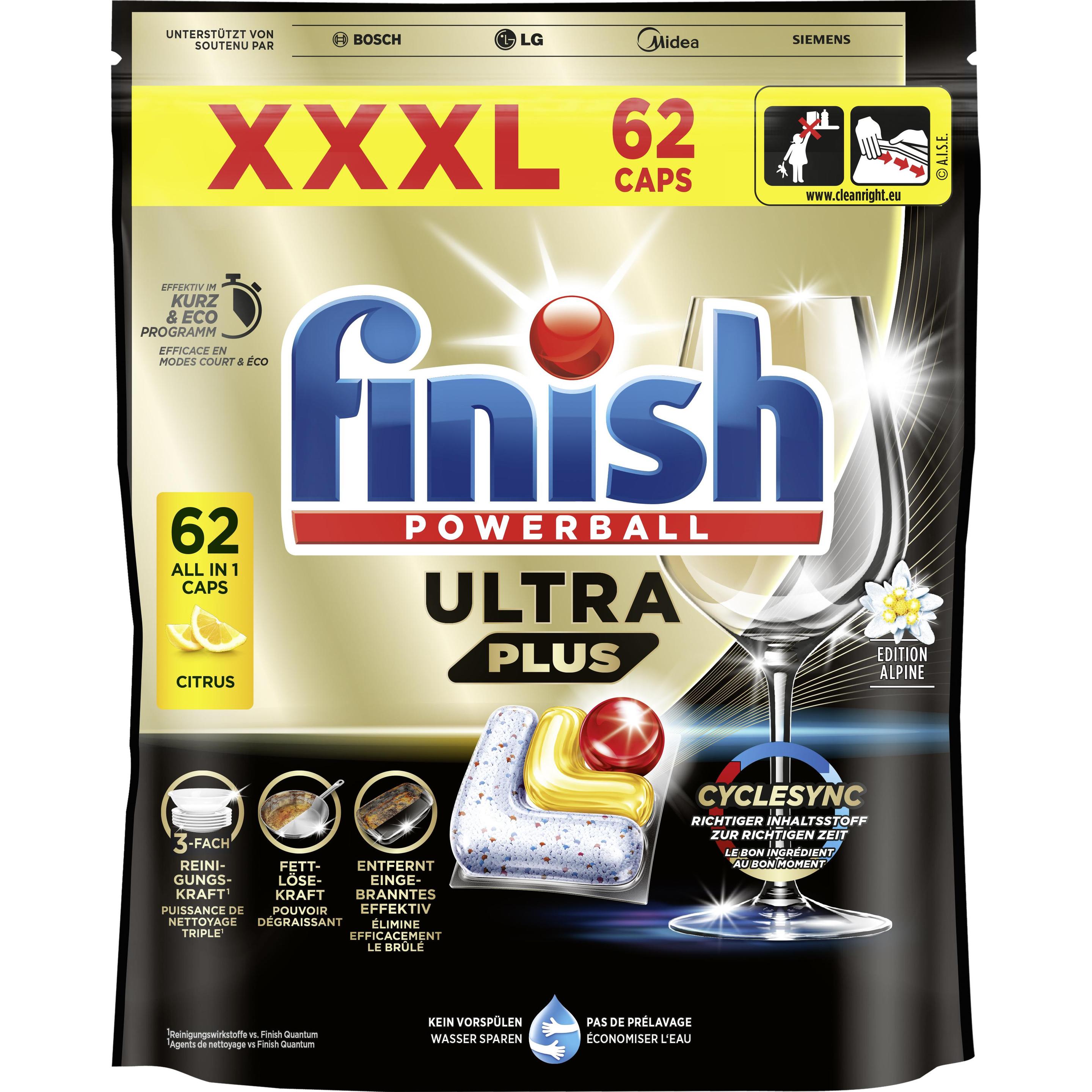 Finish Ultra Plus Citrus Spülmaschinen Caps, XXXL Pack, 62 Caps (Tabs ...