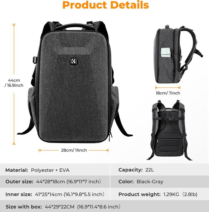 K&F Concept Backpack 22L Nature Wander 10 (Dark Grey) - Galaxus