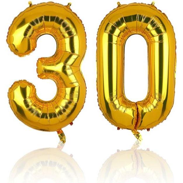 Hermex Zahlenballon Zahl 30 Golden Folienballon Heliumballon Luftballon ...