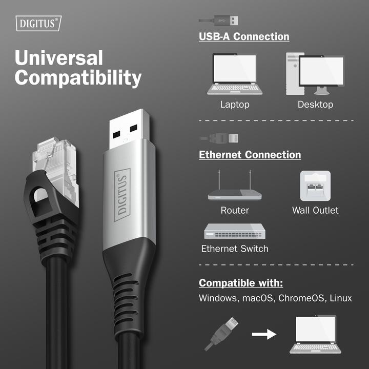 Digitus USB 3.2 Gen1 - RJ45 Ethernet cable, 1Gbit/s, 3m - Galaxus