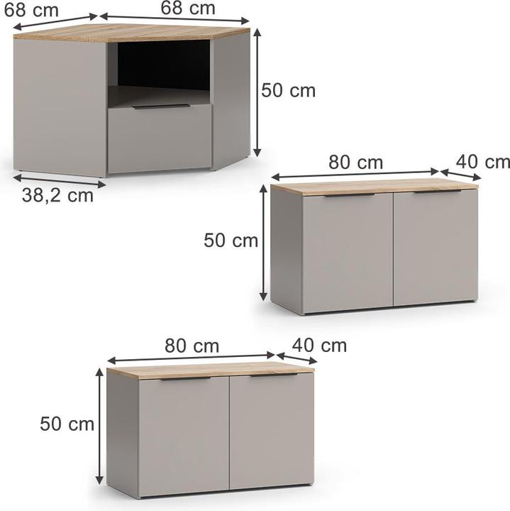 Vichy Wohnwand Wido, Greige/Sonoma, 3 Teile (80 x 50 x 40 cm) - Galaxus