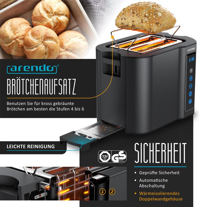 Arendo Frühstücks Set Edelstahl Wasserkocher 1,5l Display&Touch & 2 ...