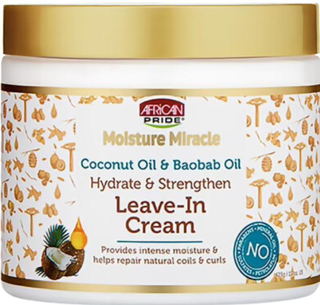 African Pride Moisture Miracle Coconut and Baobab Oil Leave-In Cream 15 oz