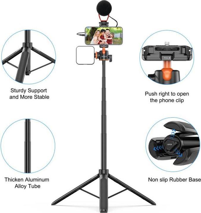 Puluz 1.4m Phone Selfie Stick Tripod Vlog Live Streaming Holder with ...