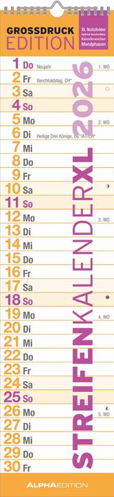 Alpha Edition GROSSDRUCK Streifenplaner XL 2026 - Streifenkalender ...