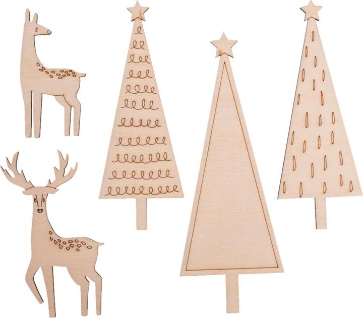 Rayher Holz-Steckmotive "Winter Home", 5er-Set, Sperrholz