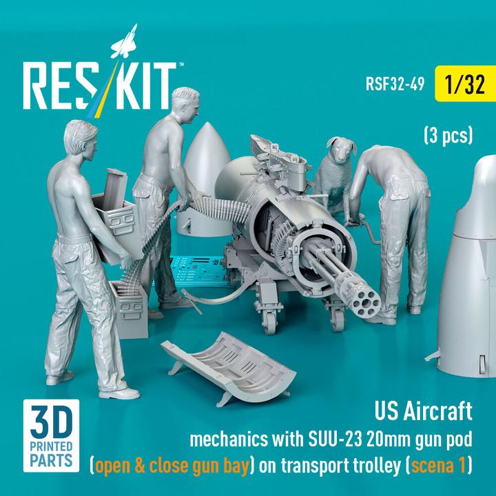ResKit US Aircraft mechanics with SUU-23 20mm gun pod (open & close gun ...