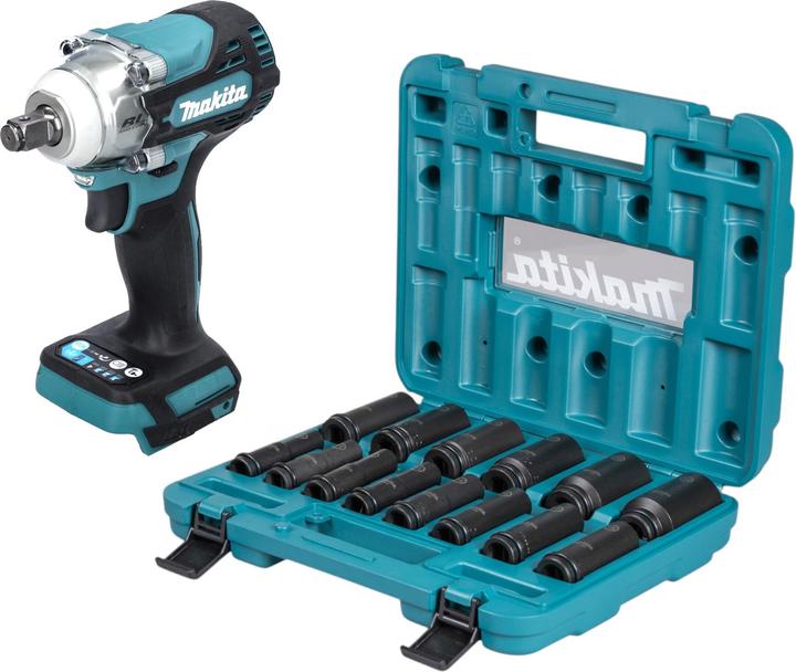 Makita Makita DTW 300 Z Akku Schlagschrauber 18 V 330 Nm 1/2" Brushless + Steckschlüssel Set 14 ...