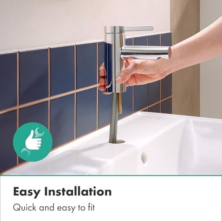 hansgrohe Sink Mixer Tap with Push-Open Waste, Energy-Saving CoolStart ...