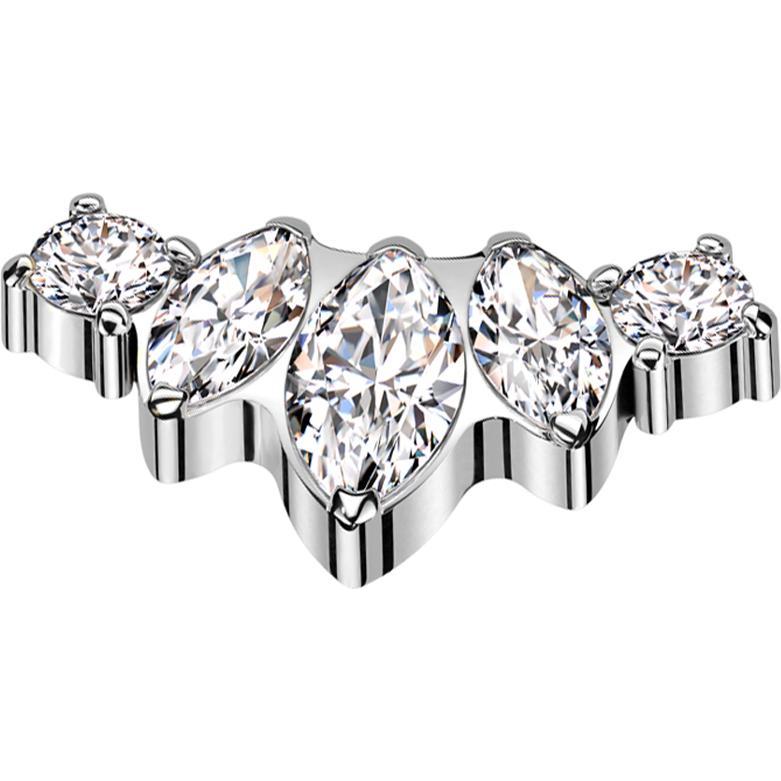 Star Piercing Dermal Anchor silber drei Ovale und zwei runde Kristalle ...