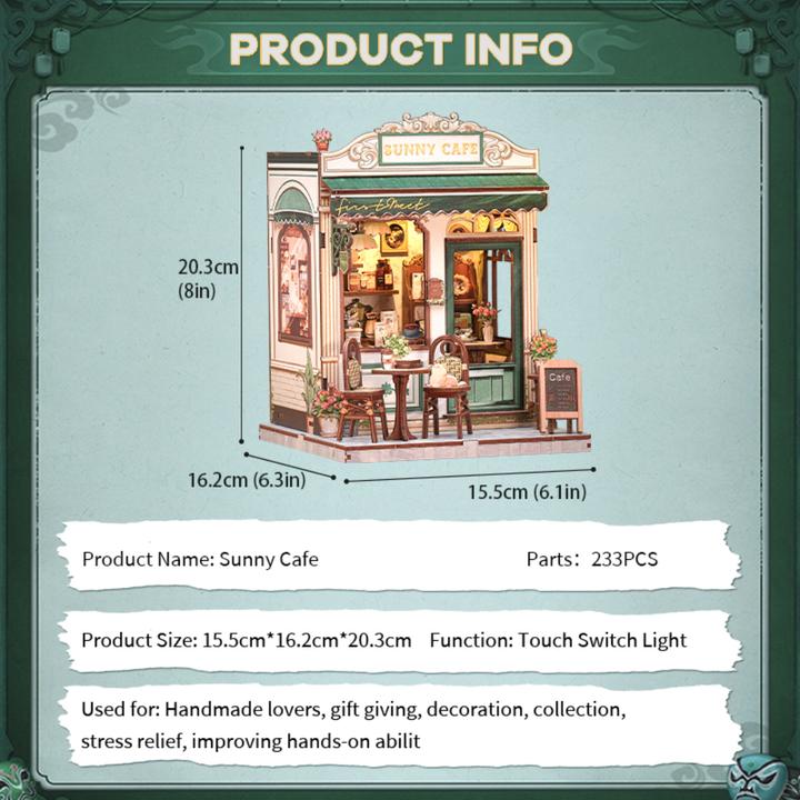 CuteBee Figurine Model Kit Miniature House Sunny Cafe 20 x 16 cm
