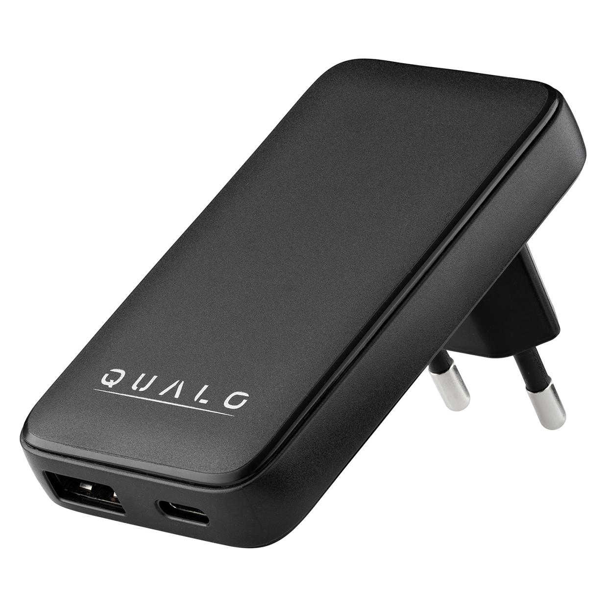 Qualo GaN Ultra Slim USB-A wall charger USB-C PD 45W black QLS-GN-US-AC ...