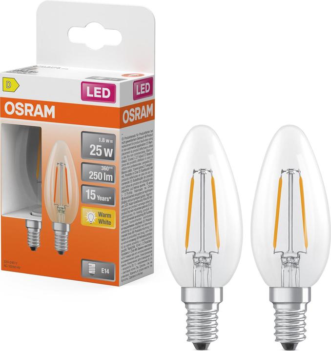 Osram LED Leuchtmittel LED Retrofit CLASSIC B 1.8W 827 Clear E14 Warm ...