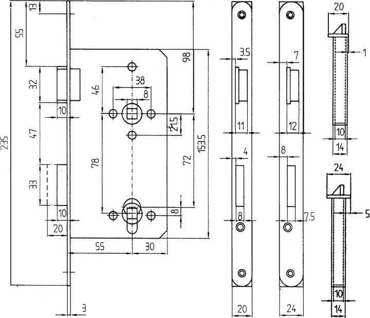 Bever Corridor mortise lock right, PZ72, DIN, rebate, silver lacquered ...
