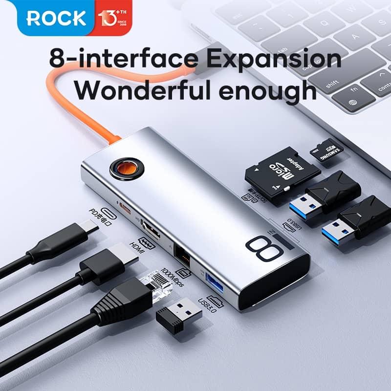 Rock TR32 8-in-1 USB-C Dock – HDMI, RJ45, PD, 3×USB 3.0, SD/TF ...