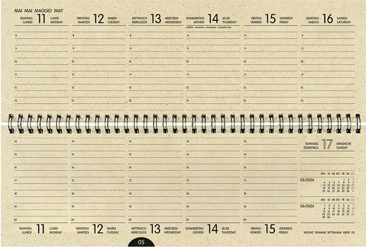 Simplex Pultkalender Graspapier 2026 40658.26 1W/2S ML 29x10.5cm - Digitec