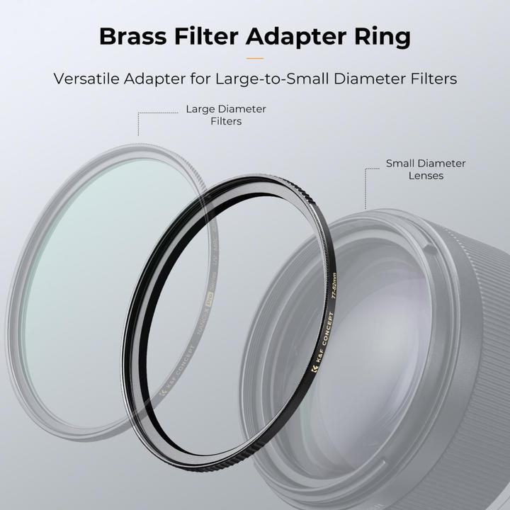 K&F Concept 67-77mm Step Up Brass Filter Adapter Ring, matte black ...