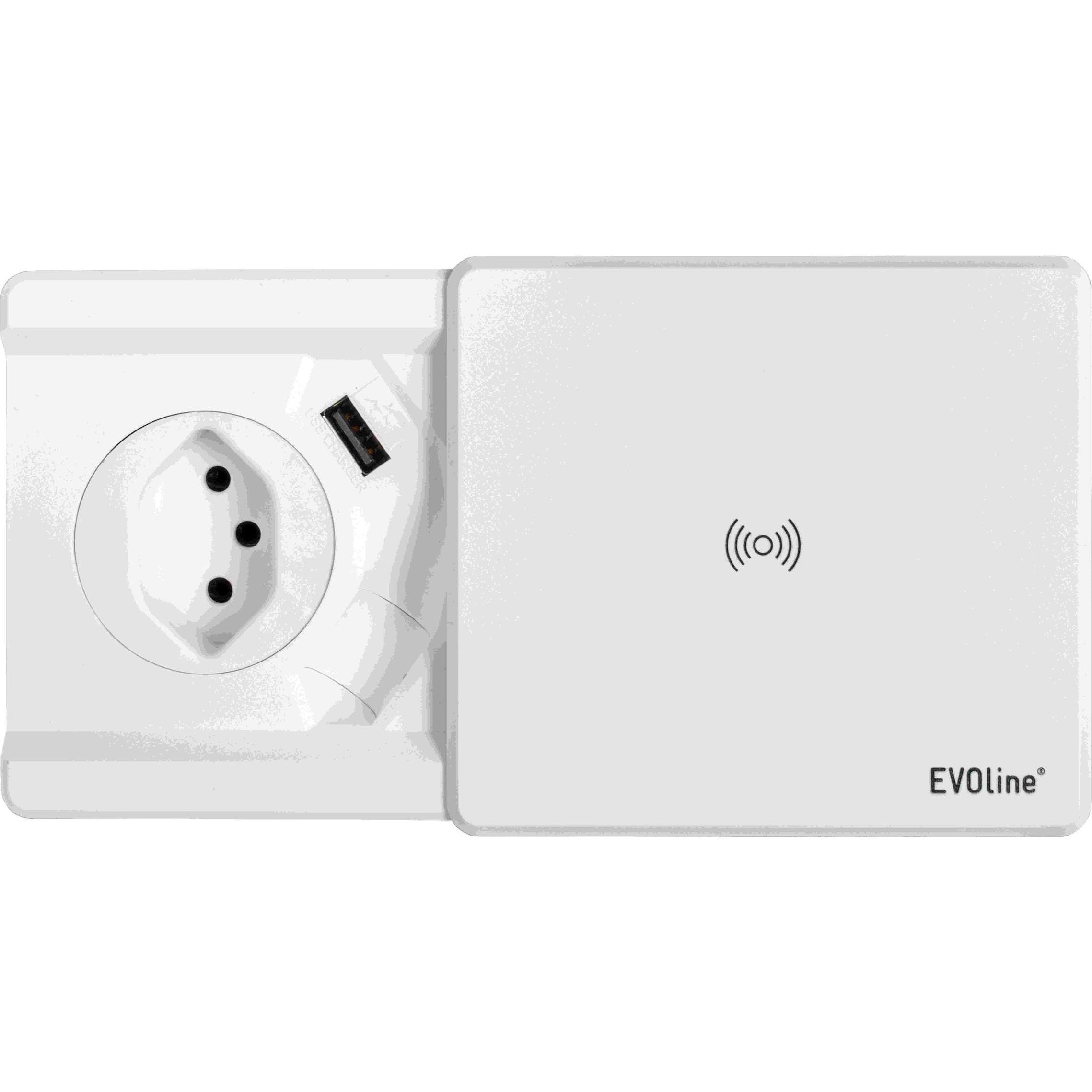 Evoline Einbausteckdose Square80 T13 USB-A Qi-Ladestation, Weiss - Digitec