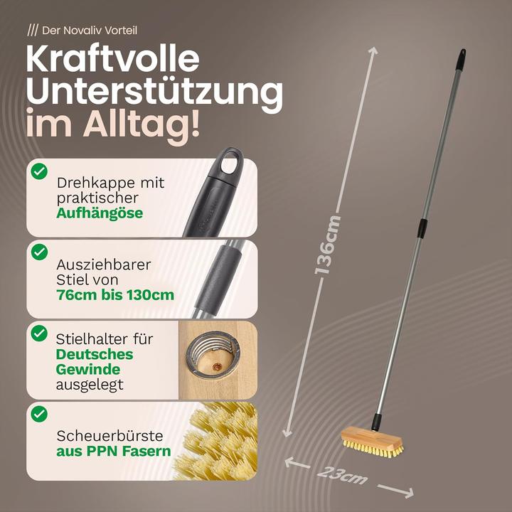 Novaliv Schrubber aus Holz mit Borsten| Wischer mit Gewinde und ...