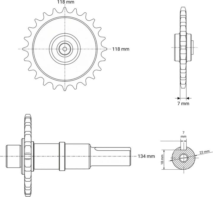 Wiltec Ölbadkupplung Ersatzteil Antriebswelle 22 mm 28T Benzinmotor 6,5 ...