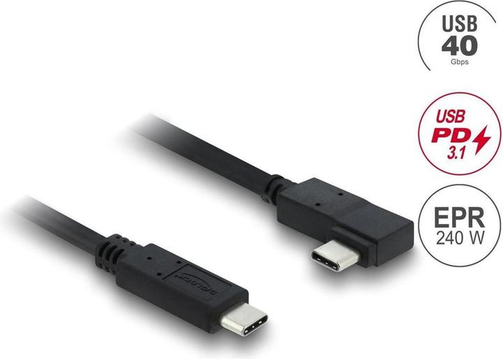 Delock Koaxiales USB 40 Gbps Kabel gewinkelt links rechts USB PD 3.1 240 W 1 m (1 m, USB 2.0 ...