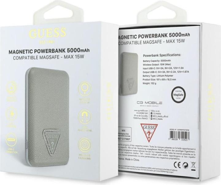 Guess Other goods Grained Triangle Power Bank with MagSafe 5000mAh 15W ...