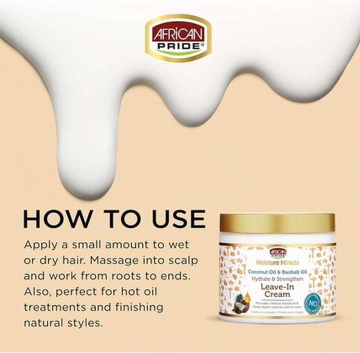 African Pride Moisture Miracle Coconut and Baobab Oil Leave-In Cream 15 oz
