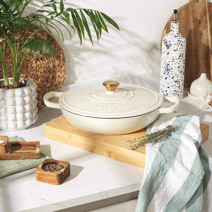 Salter BW13772C Chester 2.8L Shallow Cast Iron Casserole Pot 30 cm, Cream