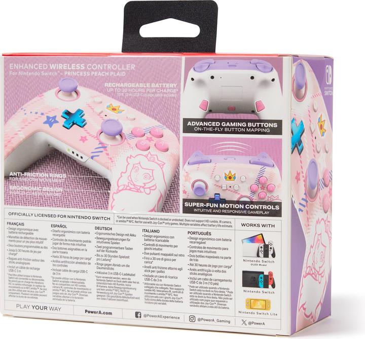 PowerA Enhanced Wireless Controller Princess Peach Plaid (Switch OLED ...