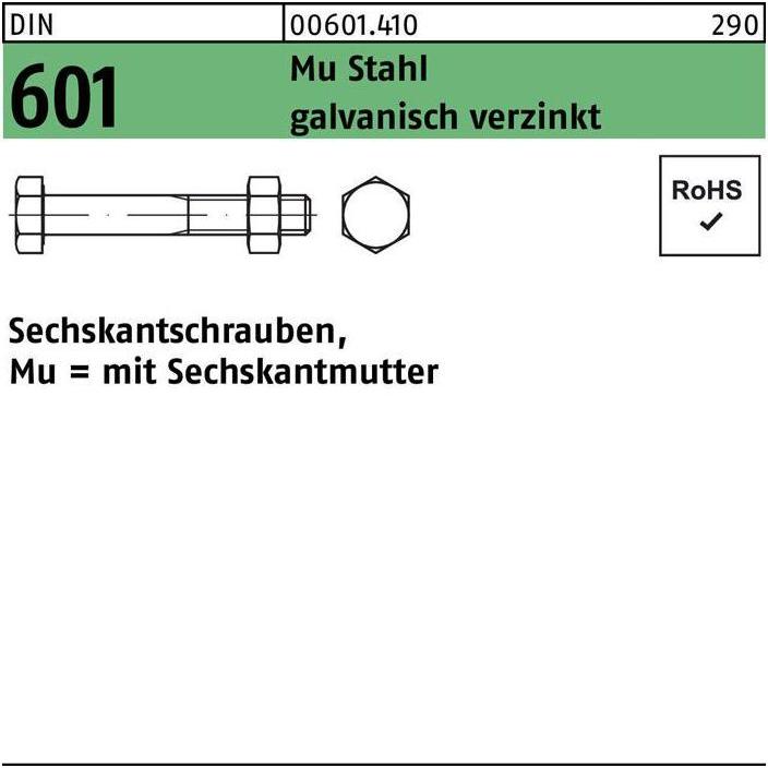 Diverse Hexagon head bolt DIN 601 w.hexagon nut M 8 x 160 Mu steel 4.6 galvanised - Galaxus