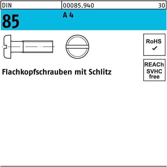 Diverse Flat head screw DIN 85/ISO 1580 slotted M 4 x 45 A 4 - Galaxus