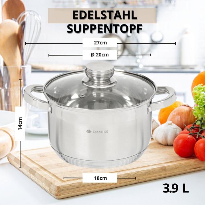 Daniks Edelstahl Kochtopf Induktion 20 cm mit Glasdeckel - Galaxus