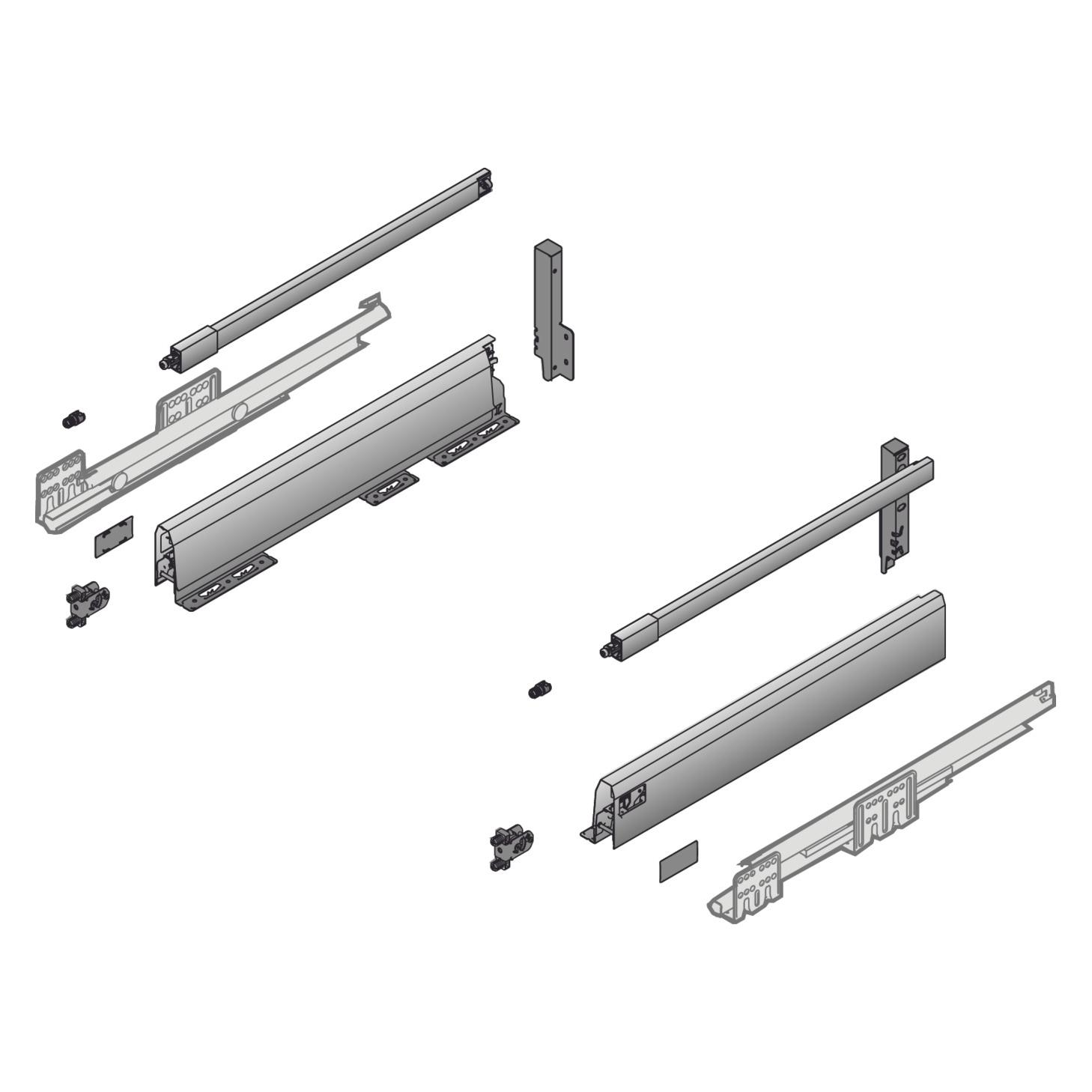 Hettich Frontschubkasten Komplett-Set ArciTech 126/186, mit Längsrelin ...