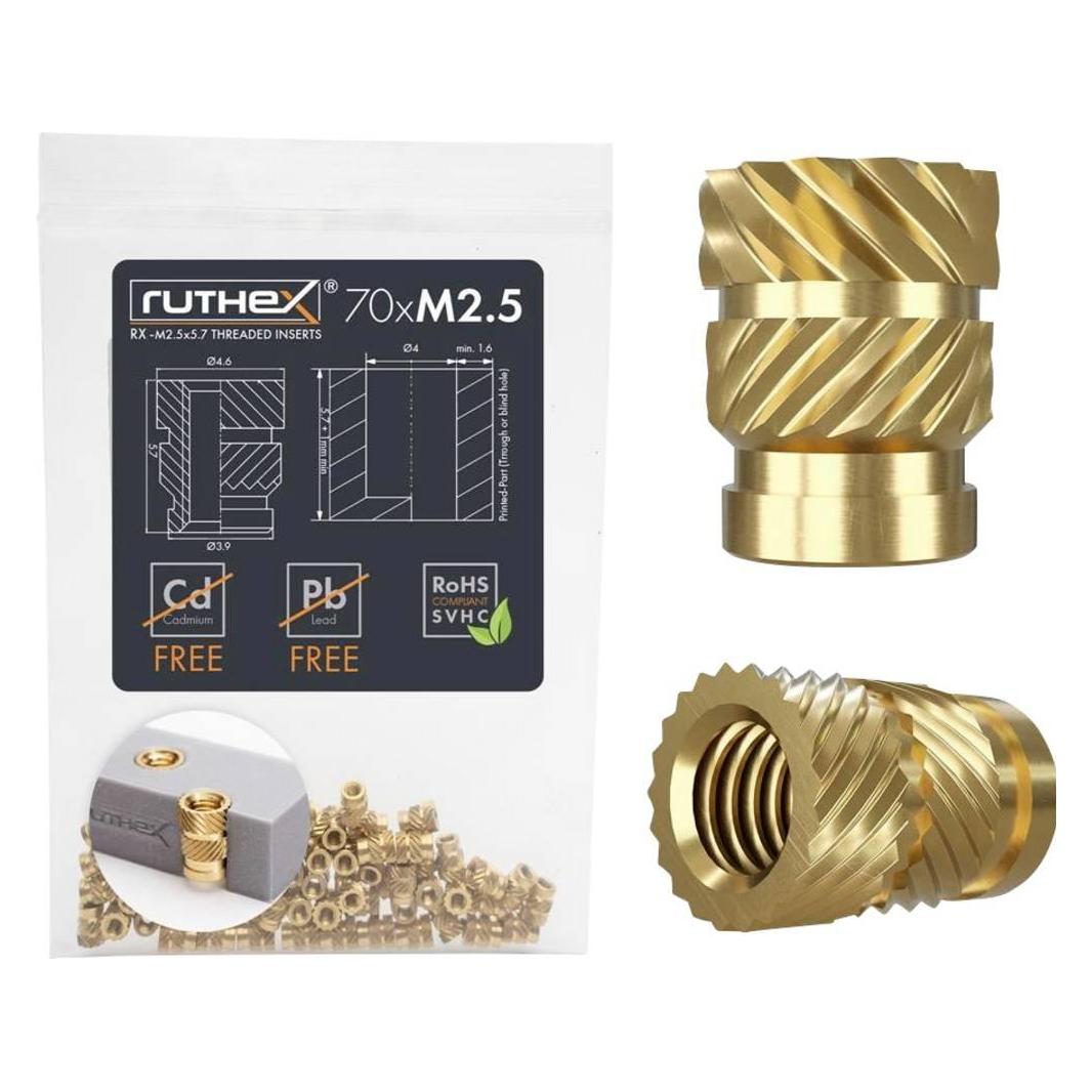 Ruthex M2,5 Gewindeeinsatz - 70 Stück RX-M2,5x5.7 Gewindebuchsen aus ...