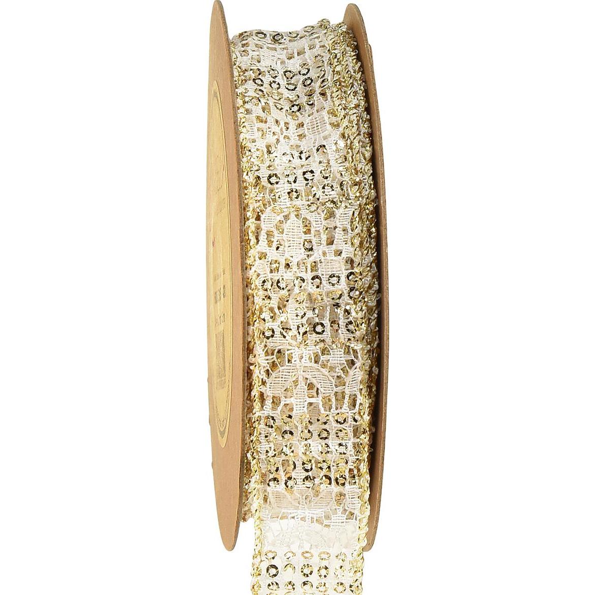 Mabella Dekoband Spitze Weiss mit Gold-Akzenten für kreative ...