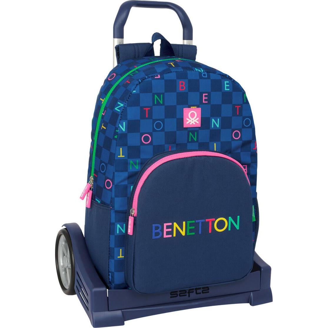 Benetton School Rucksack with Wheels Damero Navy Blue 30 x 46 x 14 cm ...