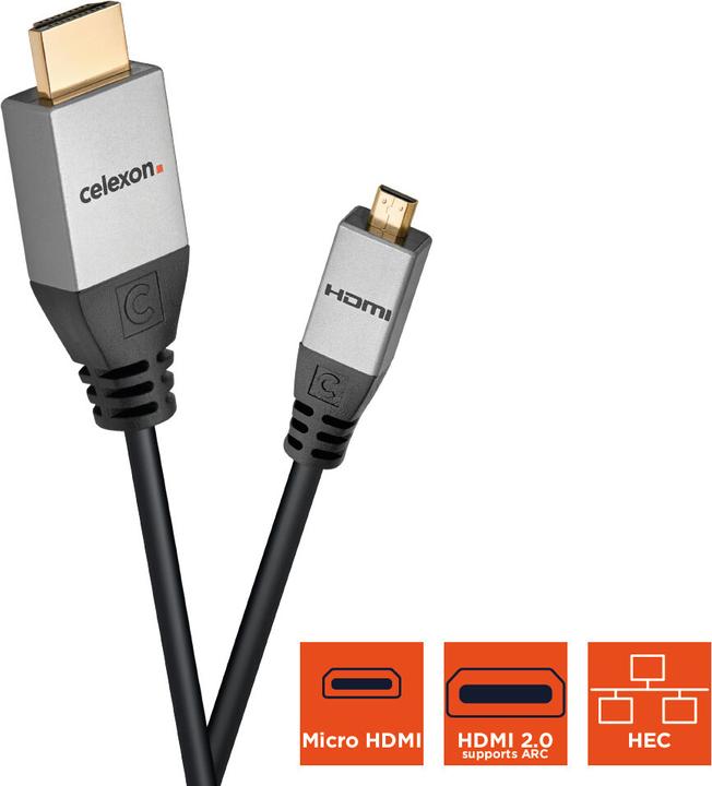 Celexon HDMI auf Micro HDMI Kabel mit Ethernet - 2.0a/b 4K 2,0m ...