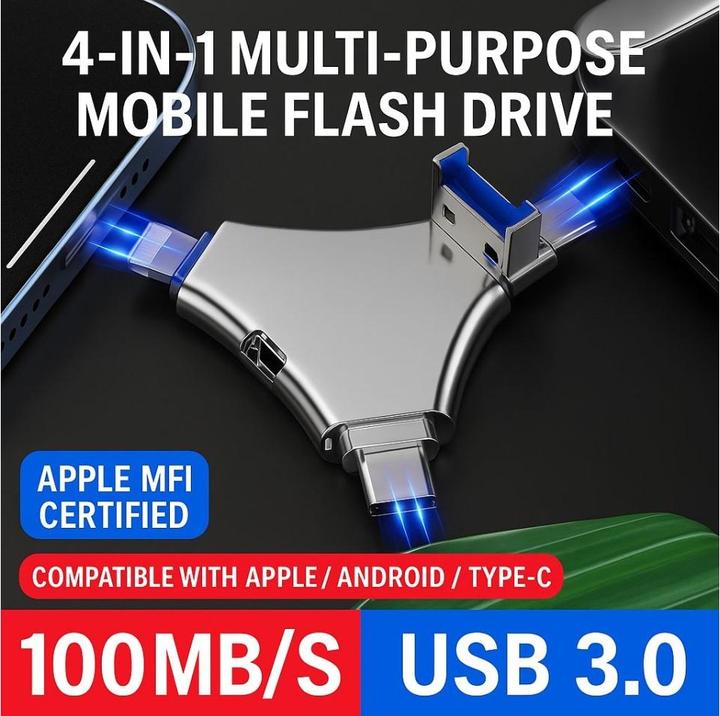 PowerGuard 4-in-1 USB-C & Lightning MicroUSB 128GB FlashDrive USB 3.0 ...
