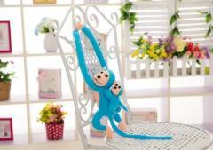 [n]fibrecare Leantoys Maskottchen Plüsch Affe mit Baby, blau 90 cm