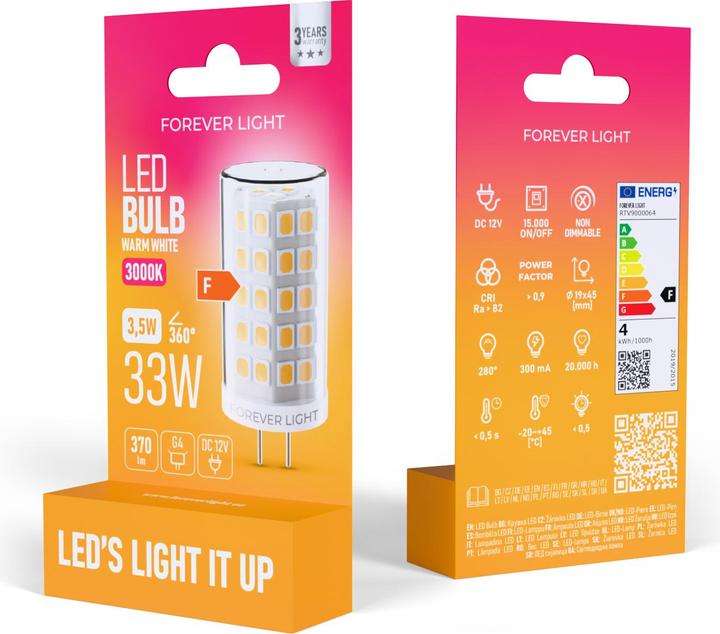 Forever Light LED Bulb G4 3.5W 370lm 3000K 12V class F (G4, 370 lm ...
