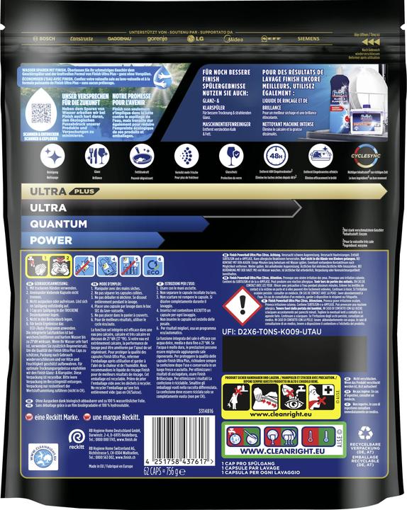 Finish Ultra Plus Citrus Spülmaschinen Caps, XXXL Pack, 62 Caps (Tabs ...