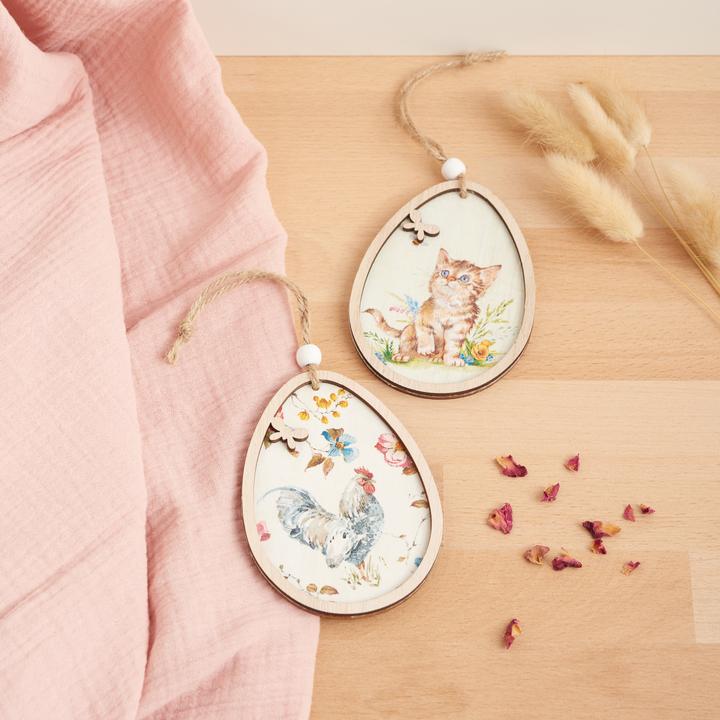 VBS Holz-Anhänger mit Rahmen "Blume und Schmetterling", 2er-Set, je ...