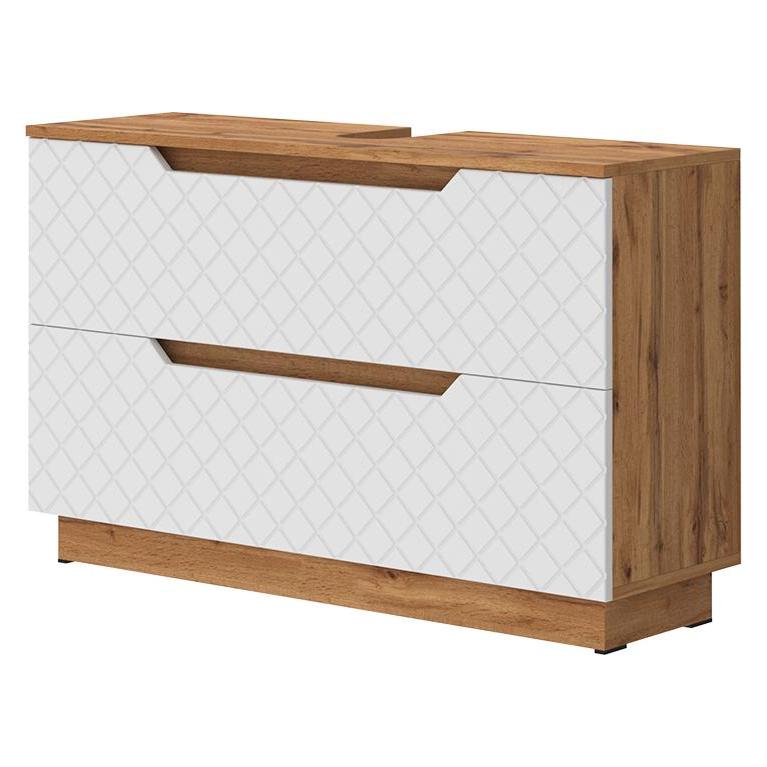 Vicco Waschbeckenunterschrank Lotta, Eiche/Weiss mit Kachelstruktur, 99 ...