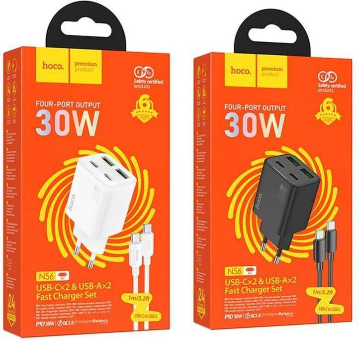 Hoco Adapter wall charger USB A + Type C + cable Type C to Lightning PD ...