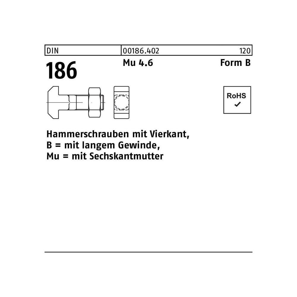 SANDISK DIN 186 Form B Hammerkopfschraube M12x30 Stahl 4.6 blank m. Vierkant u. Mutter - Galaxus