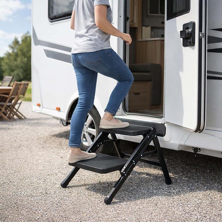 Wiltec Camping Doppeltrittstufe Stahl 200kg 2 Stufen Trittleiter ...