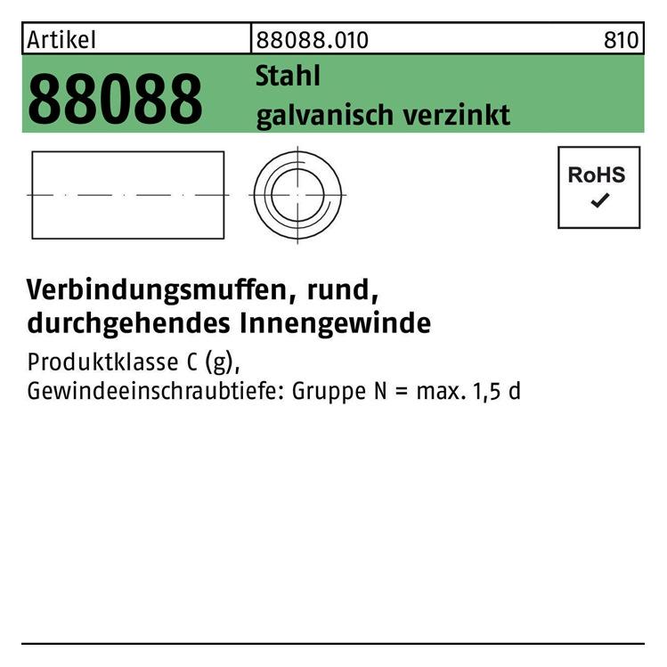 Diverse Verbindungsmuffe R 88088 rund m.IG M 8 x 30 x 11 Stahl ...