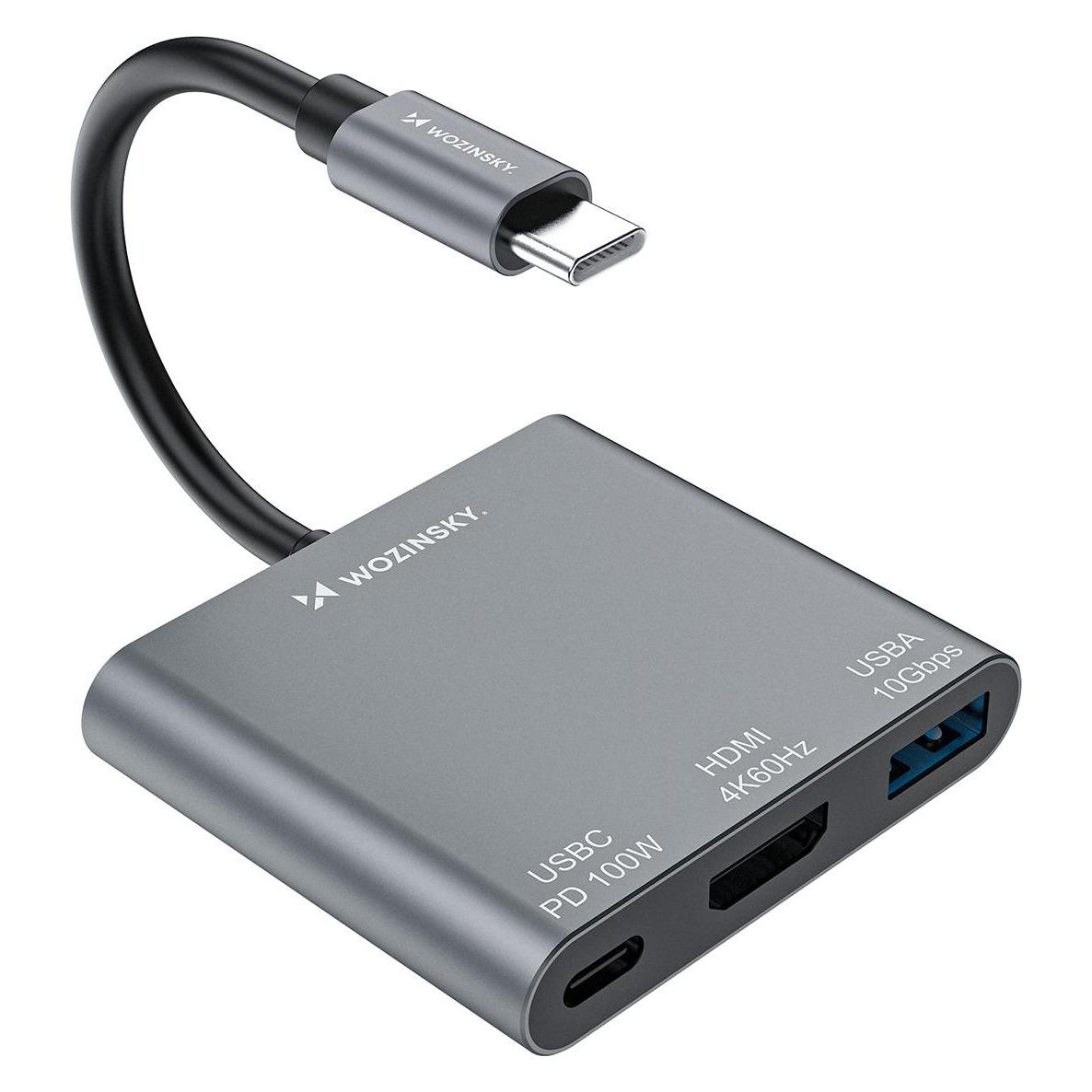 Wozinsky Hub WHCH-01 USB-C PD 100W HDMI 4K@30Hz USB-A 10Gbps - grau ...